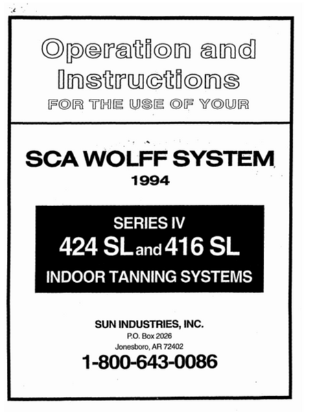 SCA Wolff Series IV 416 SL Tanning Bed Manual