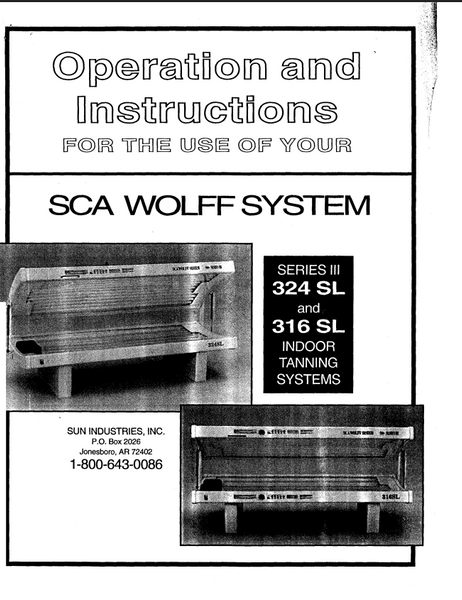 SCA Wolff System Series III 324 SL Tanning Bed Manual