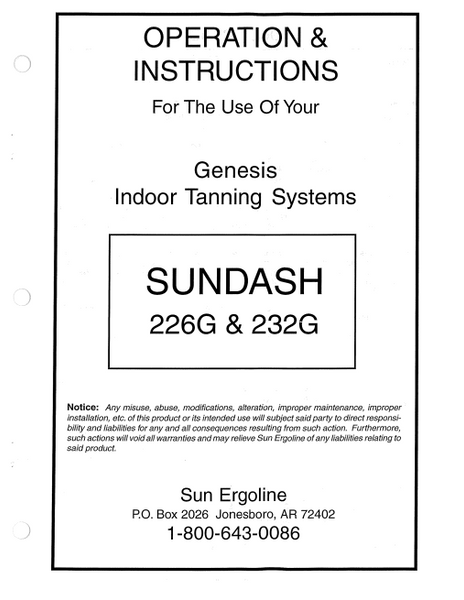 SunDash 232G Tanning Bed Manual