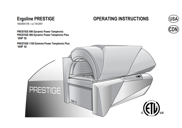Ergoline Prestige Series 990 Dynamic Power Tanning Bed Manual