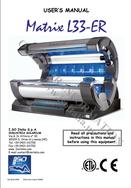Iso Italia Solarium Matrix L33-ER Tanning Bed Manual