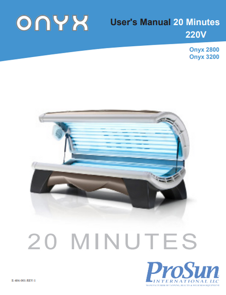 Prosun Onyx 2800 220V 20 Min Tanning Bed Manual