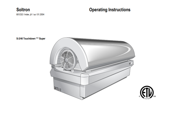 Soltron S-2-40 Touchdown Super 20 Min Tanning Bed Manual