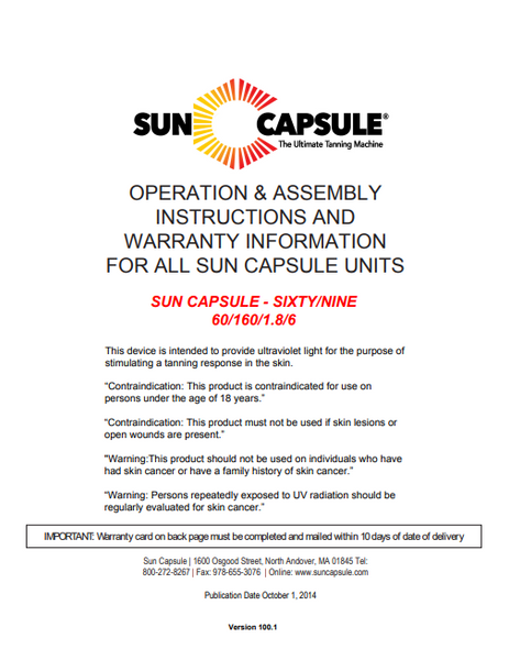 Sun Capsule Sixty / Nine Tanning Booth Manual